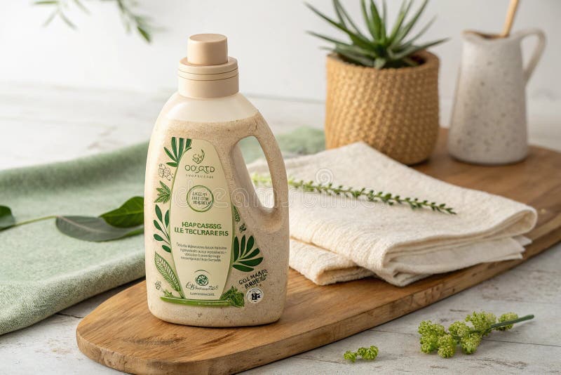 Plant-based Fabric Softener Bottle with Natural Oils Stock Illustration ...