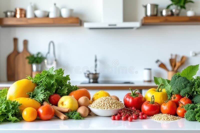 Plant-Based Meals in Contemporary Kitchen Spaces Stock Illustration ...