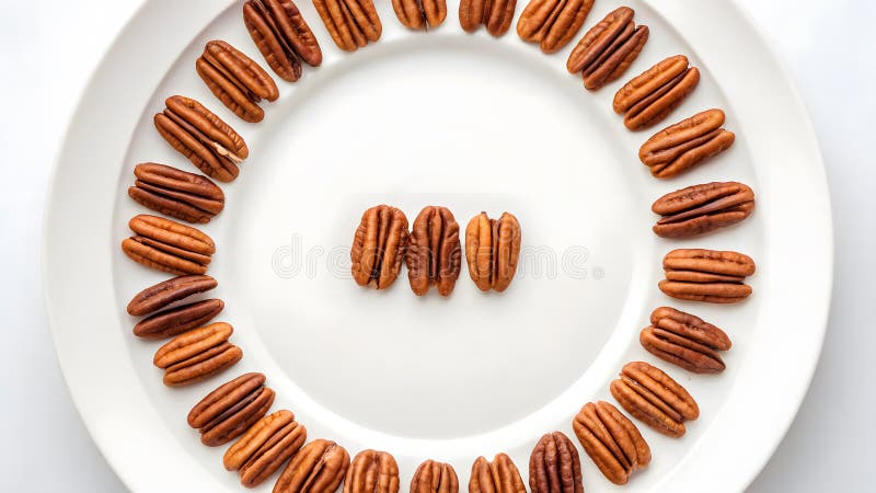 Plant Based Protein Sources Pecans Arranged in Circle on White Plate ...
