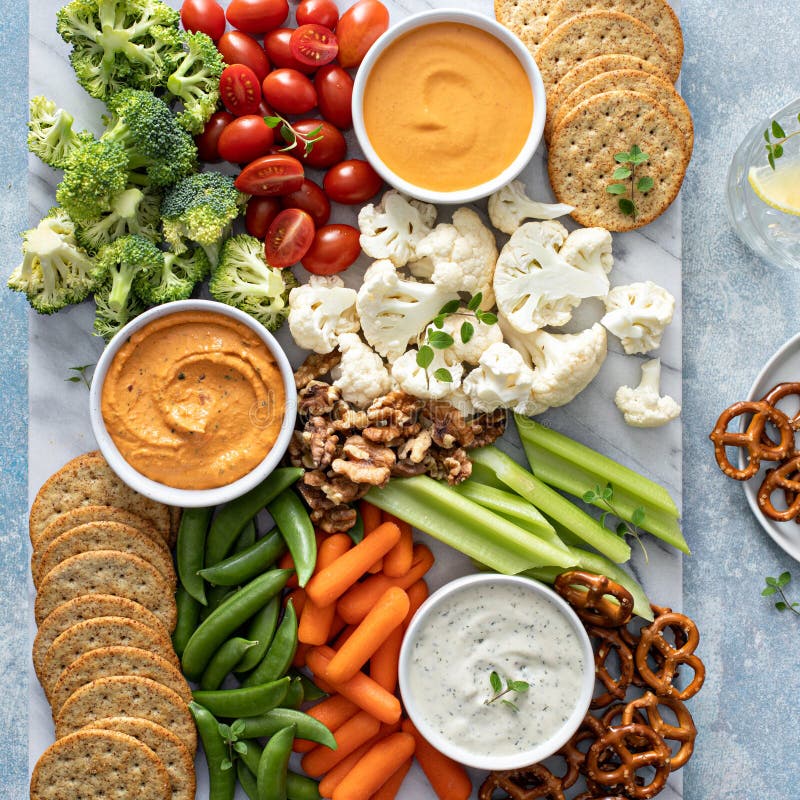 Plant Based Snack Board with Vegetables and Crackers Stock Image ...