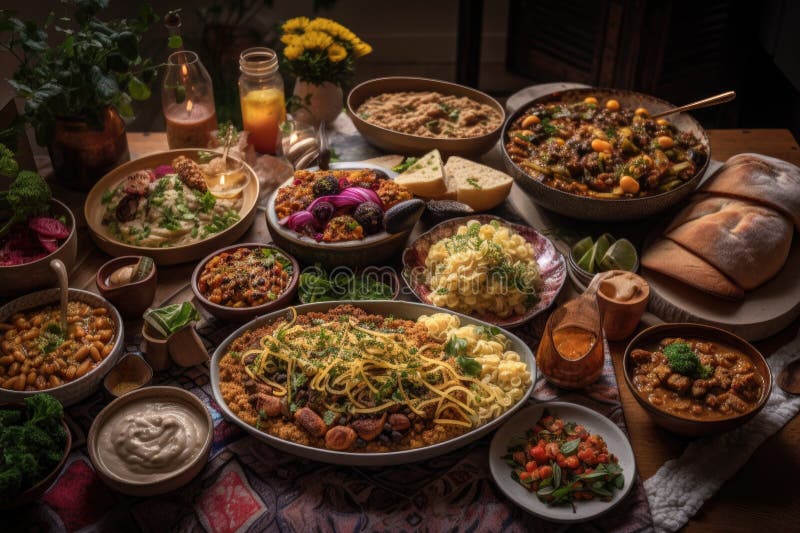 Plant-based and Vegan Feast, with Variety of Dishes and Colors Stock ...
