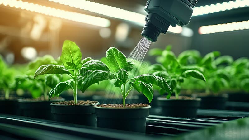 A Plant Being Watered by a Watering Can in a Greenhouse Stock Image ...