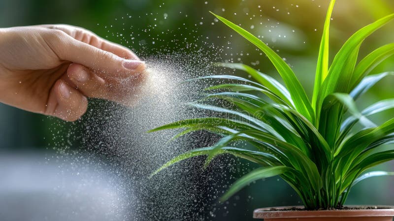 Plant Care Routine Close-Up of Hand Dusting Leaves, Creating Soft Focus ...