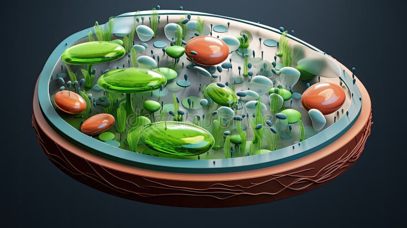 A Plant Cell with Green and Blue Objects Stock Illustration ...