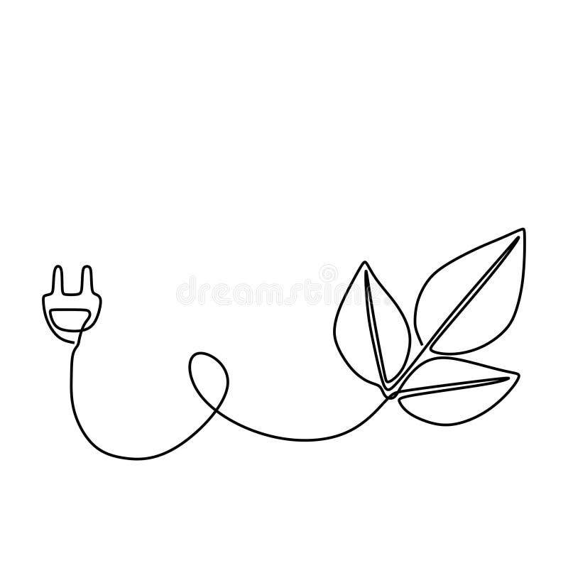Plant with Electric Plug in Continuous One Line Art Drawing Stock ...
