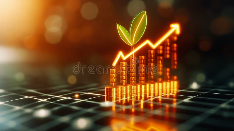 A Plant Emerges from a Rising Graph on a Grid Surface, Symbolizing ...