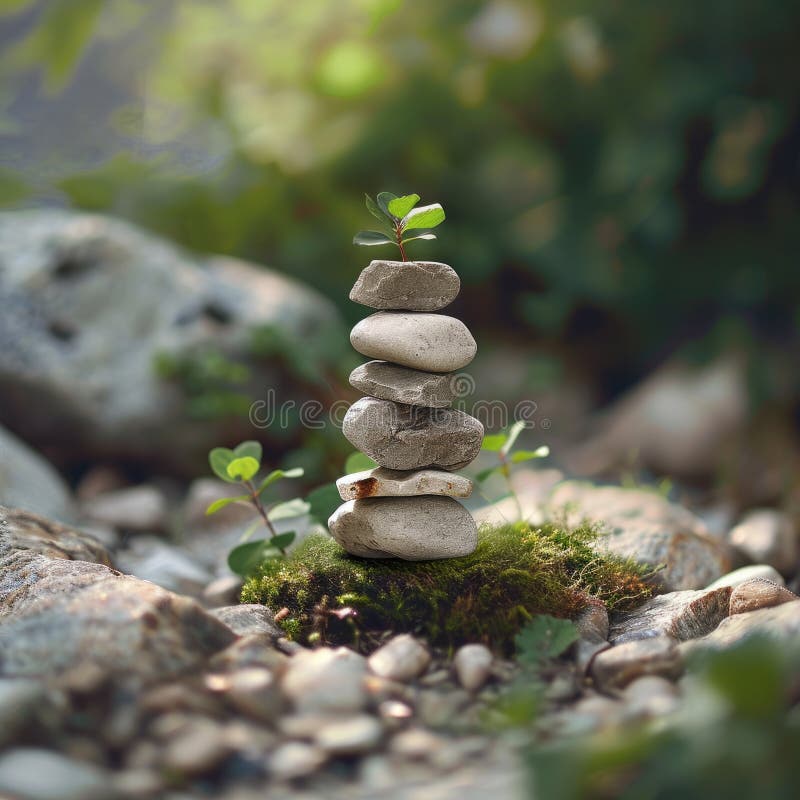 Stack of Rocks with Plant Sprouting Stock Illustration - Illustration ...