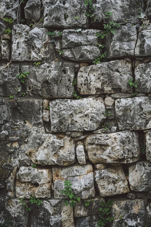A Plant Emerging from a Stone Wall, Suitable for Nature or Growth ...
