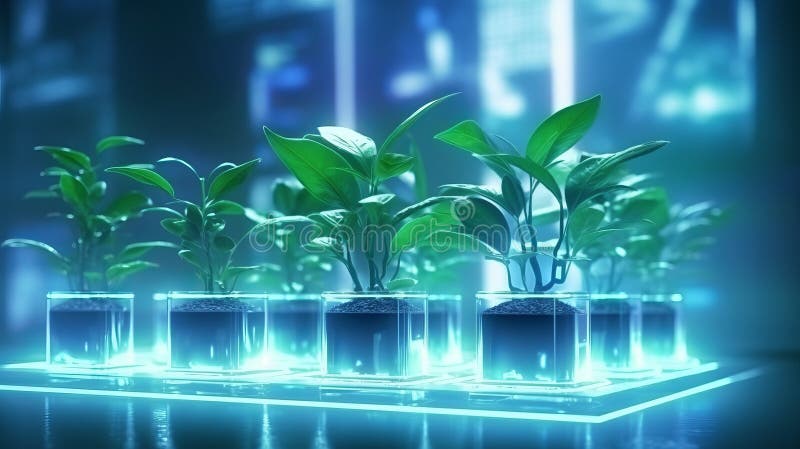 Plant Grow in Hi-tech Controlling Environment. Generative AI Stock ...