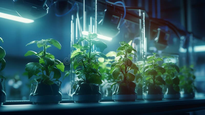 Plant Grow in Hi-tech Controlling Environment. Generative AI Stock ...