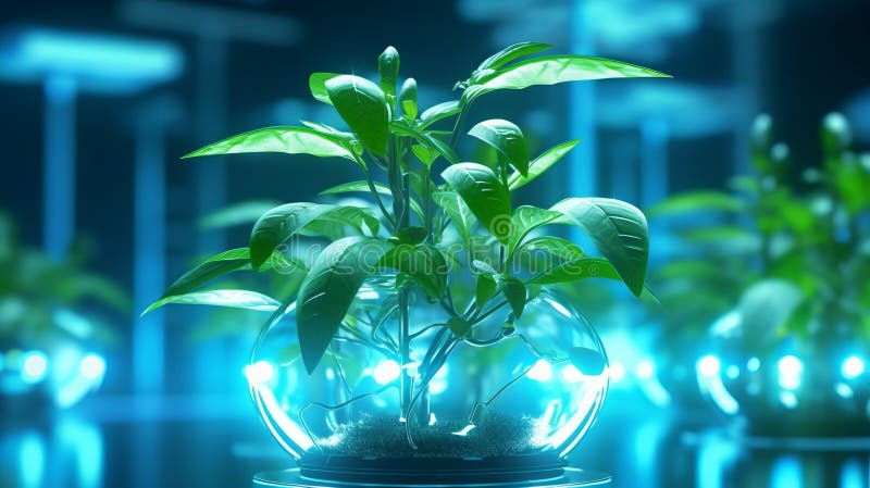 Plant Grow in Hi-tech Controlling Environment. Generative AI Stock ...