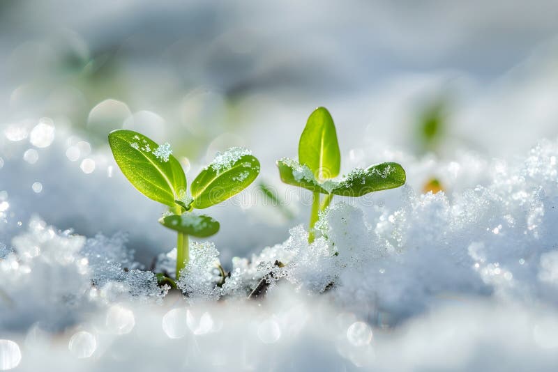 Plant Grow in a Snow in a Field in Winter Stock Illustration ...