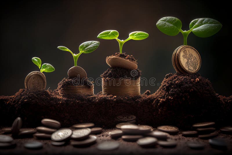 Plant Growing from Coins - Ai Stock Illustration - Illustration of cash ...
