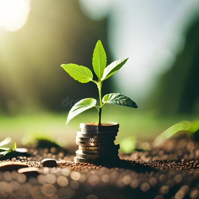 A Plant Growing through Coins Showing Economic Growth Stock Image ...