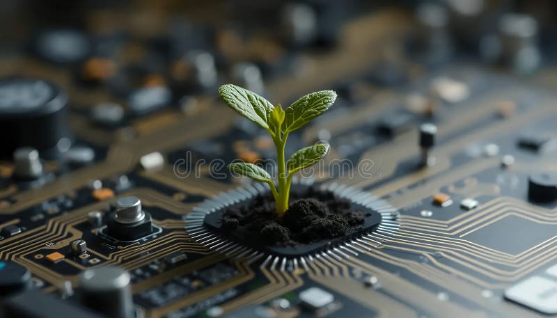 Plant Growing on Computer Chip Symbolizing Green Technology and ...