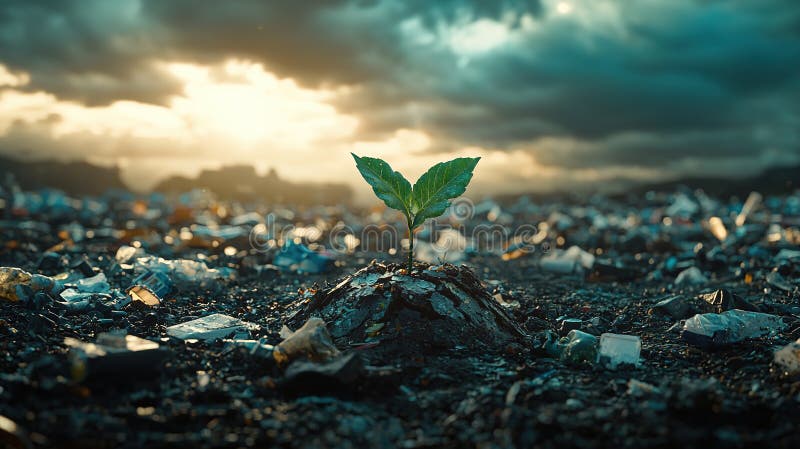 Plant Growing in a Garbage Dump Stock Illustration - Illustration of ...