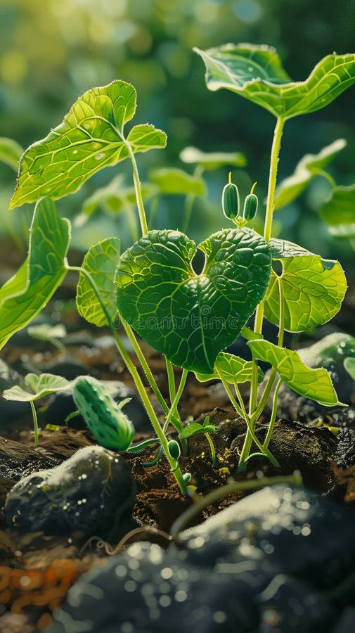 A Plant Growing in the Ground with Leaves Stock Photo - Image of ...