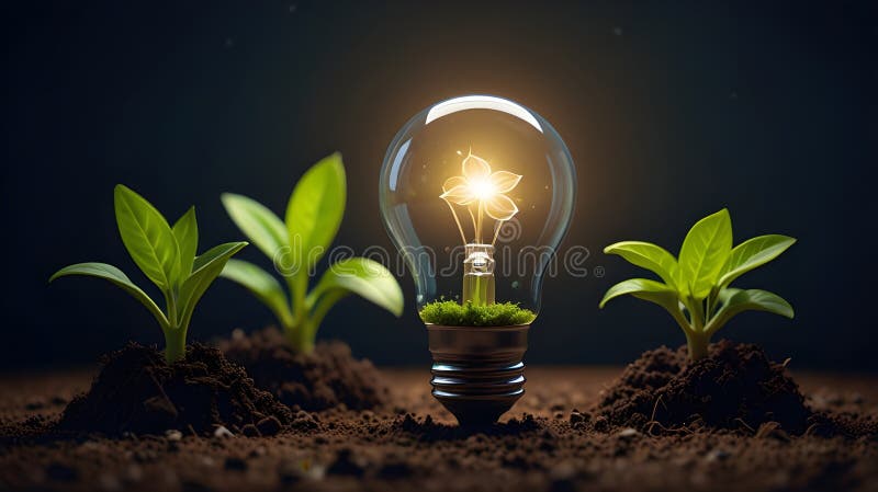 Plant Growing Inside a Lightbulb, Renewable Energy Concept Stock ...