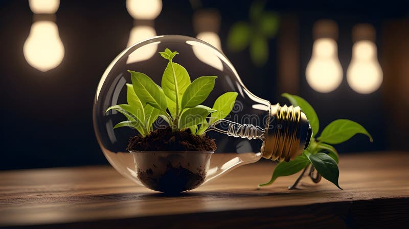 Plant Growing Inside a Lightbulb, Renewable Energy Concept Stock ...
