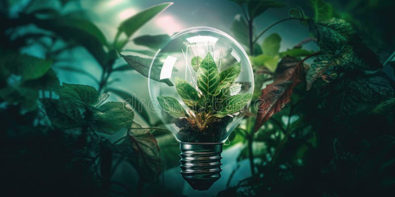 Plant Growing in the Light Bulb.Environmental Protection Concept Stock ...