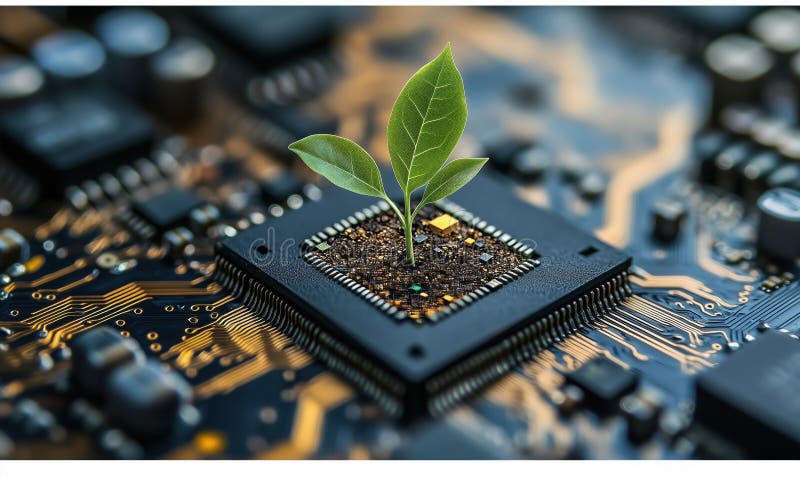 Plant Growing from Microchip Symbolizing Technology and Sustainability ...