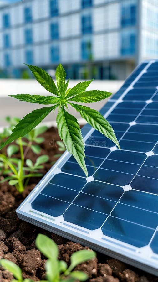 A Plant is Growing Next To a Solar Panel Stock Illustration ...