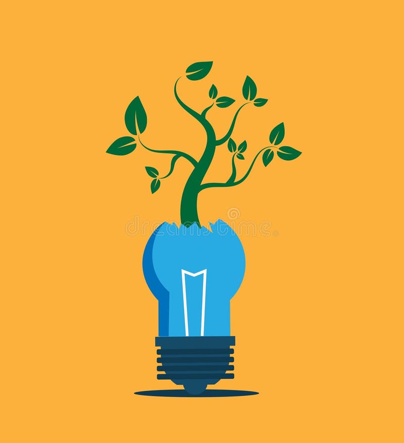 Plant Growing Out of Broken Bulb Flat Style Stock Illustration ...