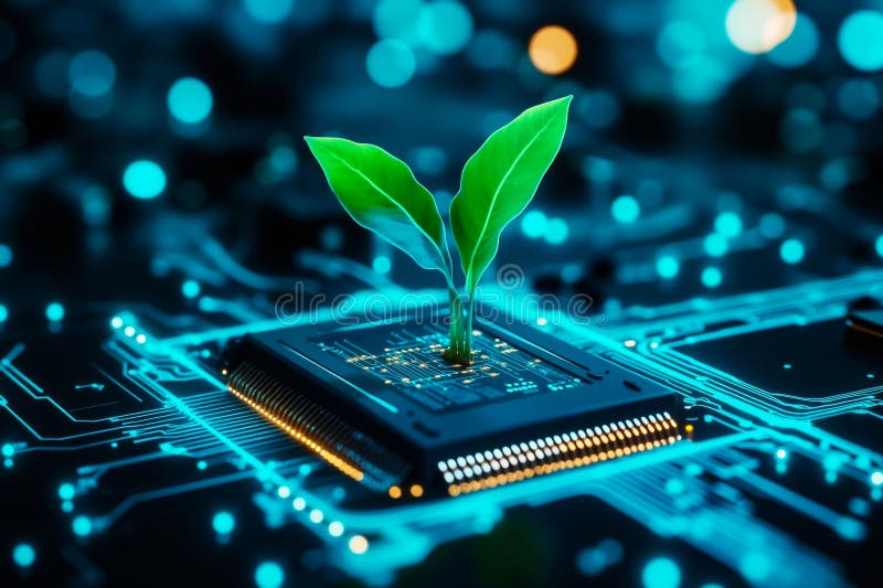 A Plant Growing Out of a Computer Chip on a Circuit Board Stock ...