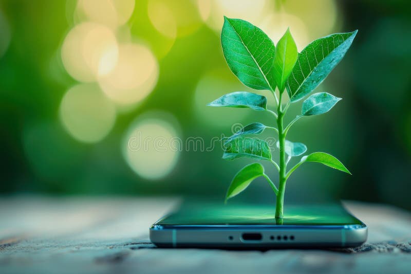 Plant Growing from Smartphone Screen Symbolizes E Commerce Growth and ...
