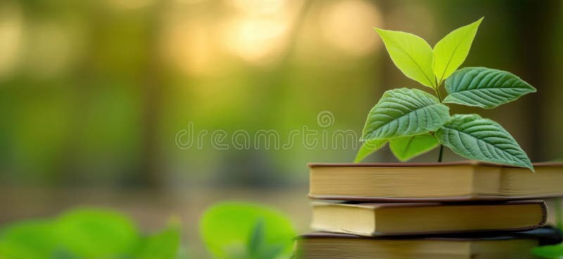 Plant Growing from Stack of Books Symbolizing Knowledge and Growth in ...