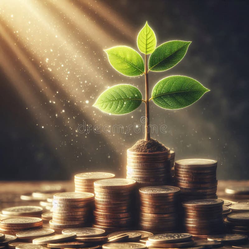 Plant Growing on a Stack of Coins. Stock Illustration - Illustration of ...