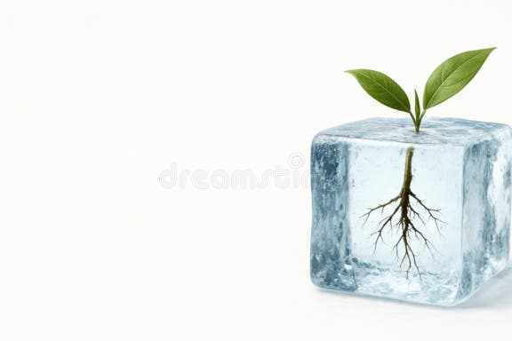 A Plant that Grows Out of Ice. Space for Text. Stock Photo - Image of ...