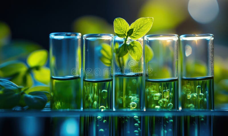 Plant Growth Research Test Tubes Green Leaves Laboratory Setting Stock ...