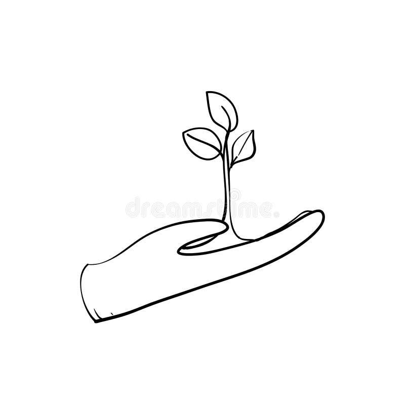 Plant in Hand. Vector Icon with Hand Drawn Doodle Cartoon Style ...