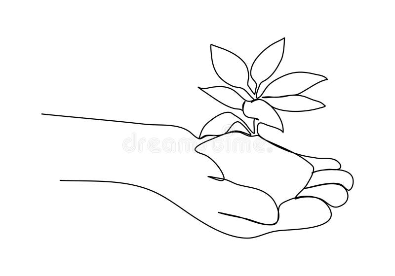 Plant in Hands, One Line Drawing Vector Illustration Stock Vector ...