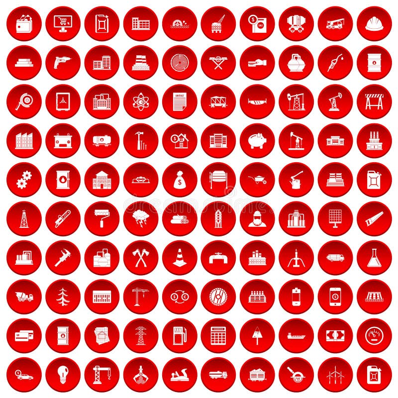100 plant icons set red stock vector. Illustration of hammer - 96666207
