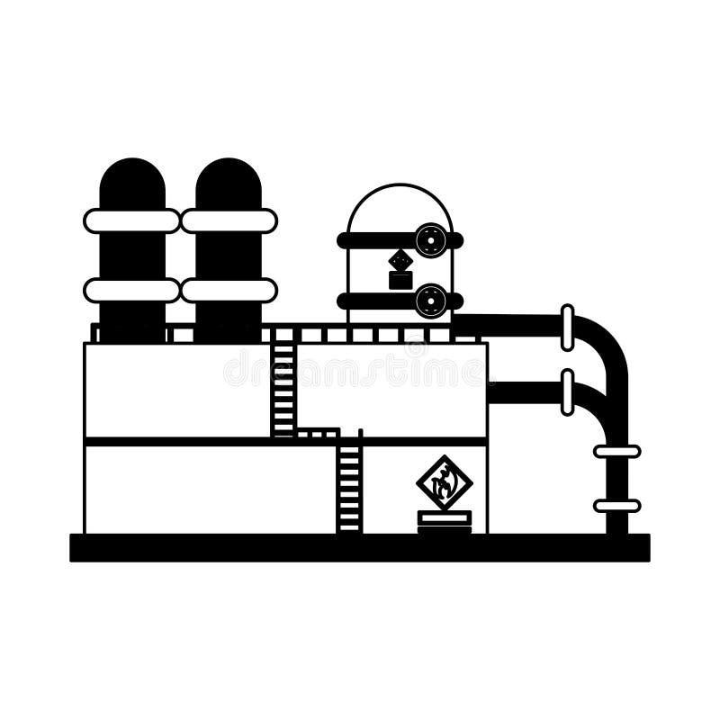 Plant Industry Machines in Black and White Stock Vector - Illustration ...