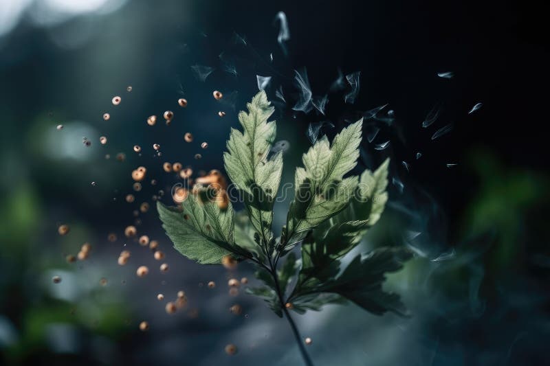Plant Leaf Explosion with Blurred Background, Creating Dramatic Effect ...