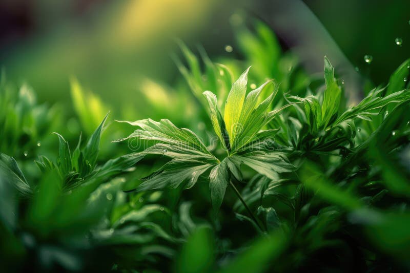 Plant Leaf Explosion with Focus on Vibrant Green Leaves and Blurry ...