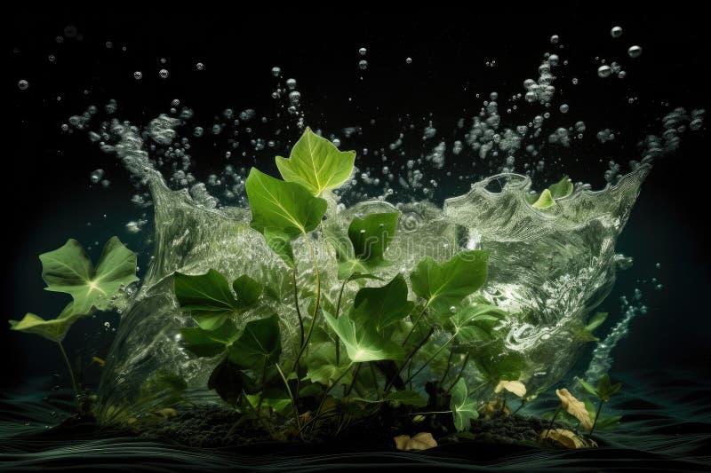 Plant Leaf Explosion Underwater, with Leaves and Stems Floating in ...