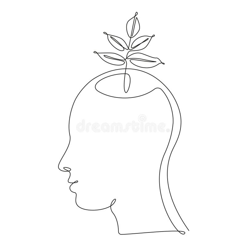 Plant Leaves in Human Head in One Line Drawing. Concept of Ecology Idea ...