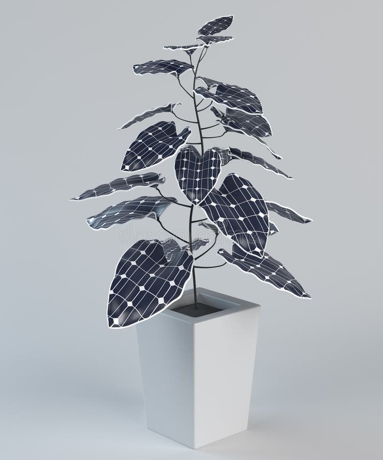 Plant Leaves with Solar Panels Stock Illustration - Illustration of ...