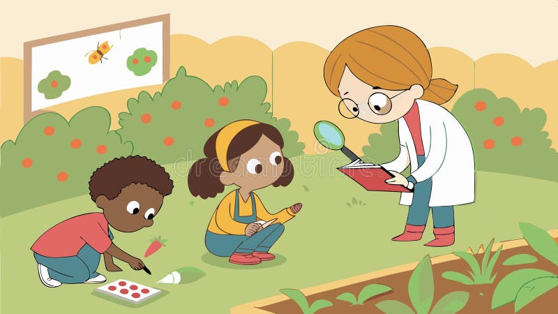 Plant Magnifying Glass Study: Children Studying Plants, Scientific ...