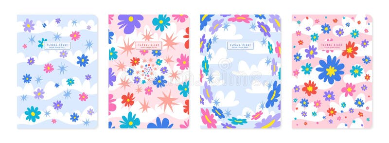 Plant Pattern. Flower Notebook Cover, Spring Doodle Botanical Texture ...