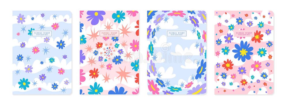 Plant Pattern. Flower Notebook Cover, Spring Doodle Botanical Texture ...