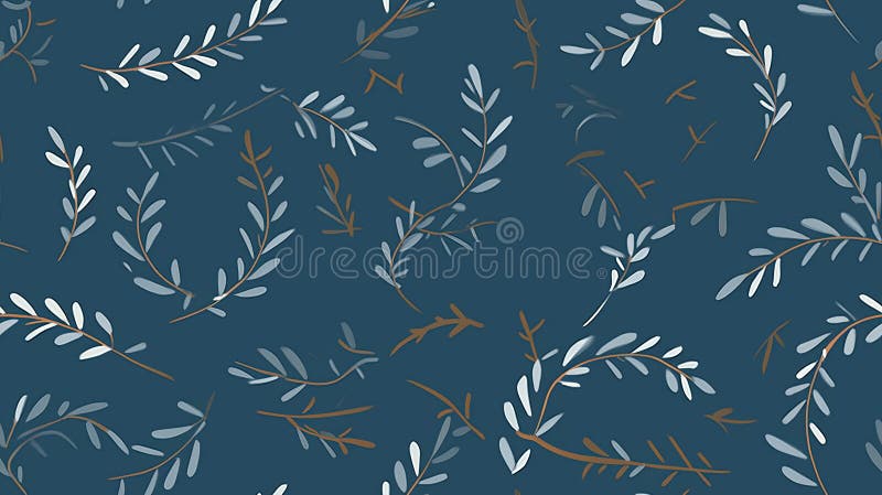 Plant Pattern Twigs Blue Background. Stock Illustration - Illustration ...