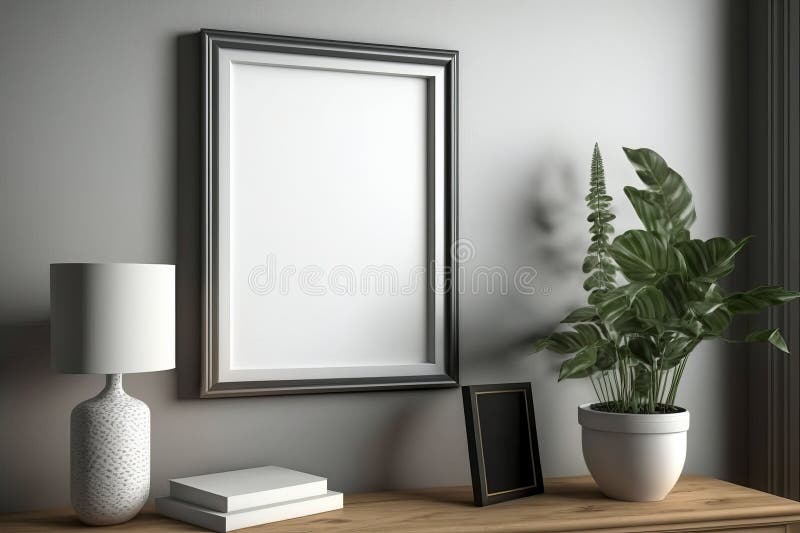 Plant and Picture Frame on Table. Generative AI Stock Illustration ...