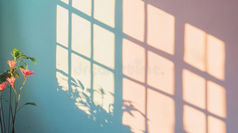 Plant with Pink Flowers in Front of a Window Shadow on a Wall Stock ...