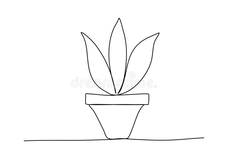 Plant in a Pot, One Line Drawing Vector Illustration Stock Vector ...