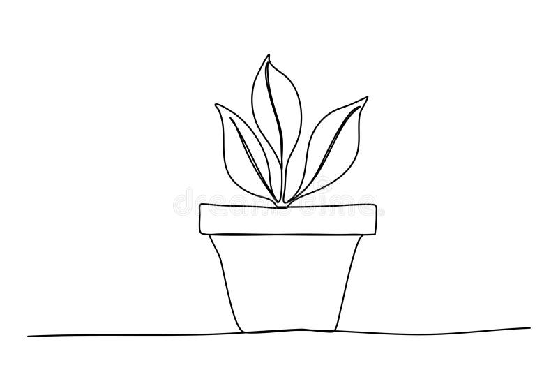 Plant in a Pot, One Line Drawing Vector Illustration Stock Vector ...